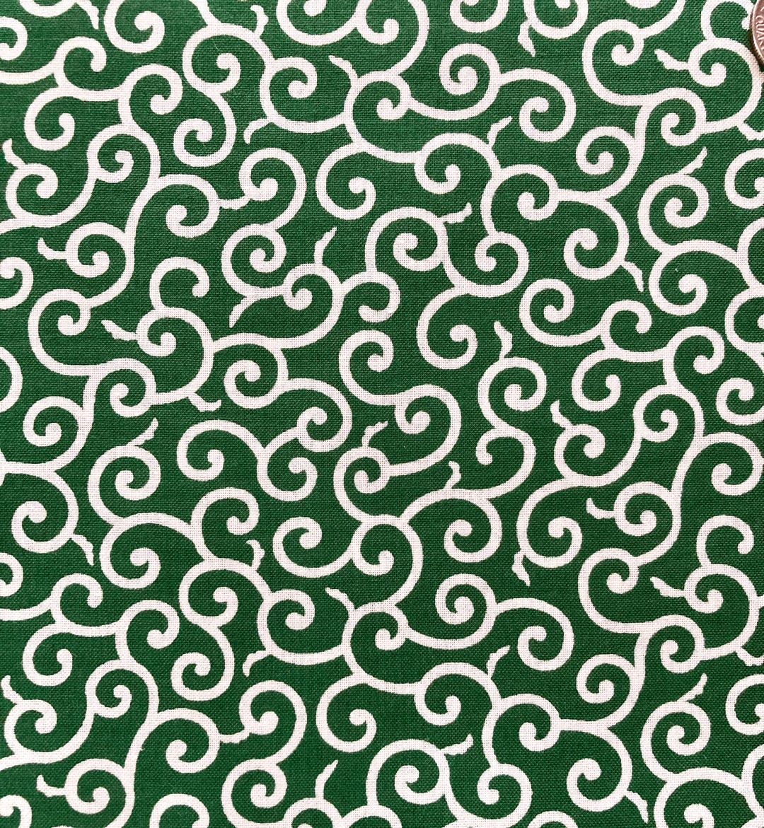 Karakusa (arabesque) Pattern in Green, Japanese Cotton Fabric, Sold by ...