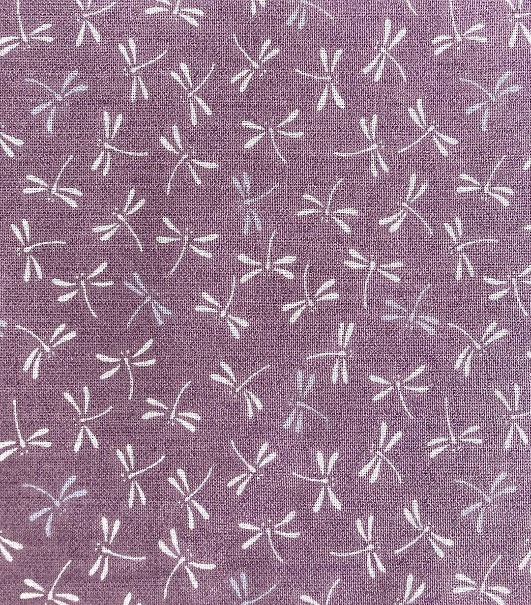 Dragonfly Pattern on Mauve Background, Japanese Cotton Fabric, Sold by ...