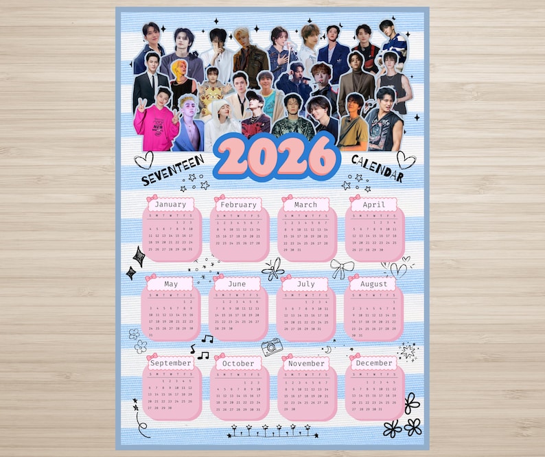 Printable SEVENTEEN Calendar 2026: K-pop Editions (PNG and PDF) - Etsy