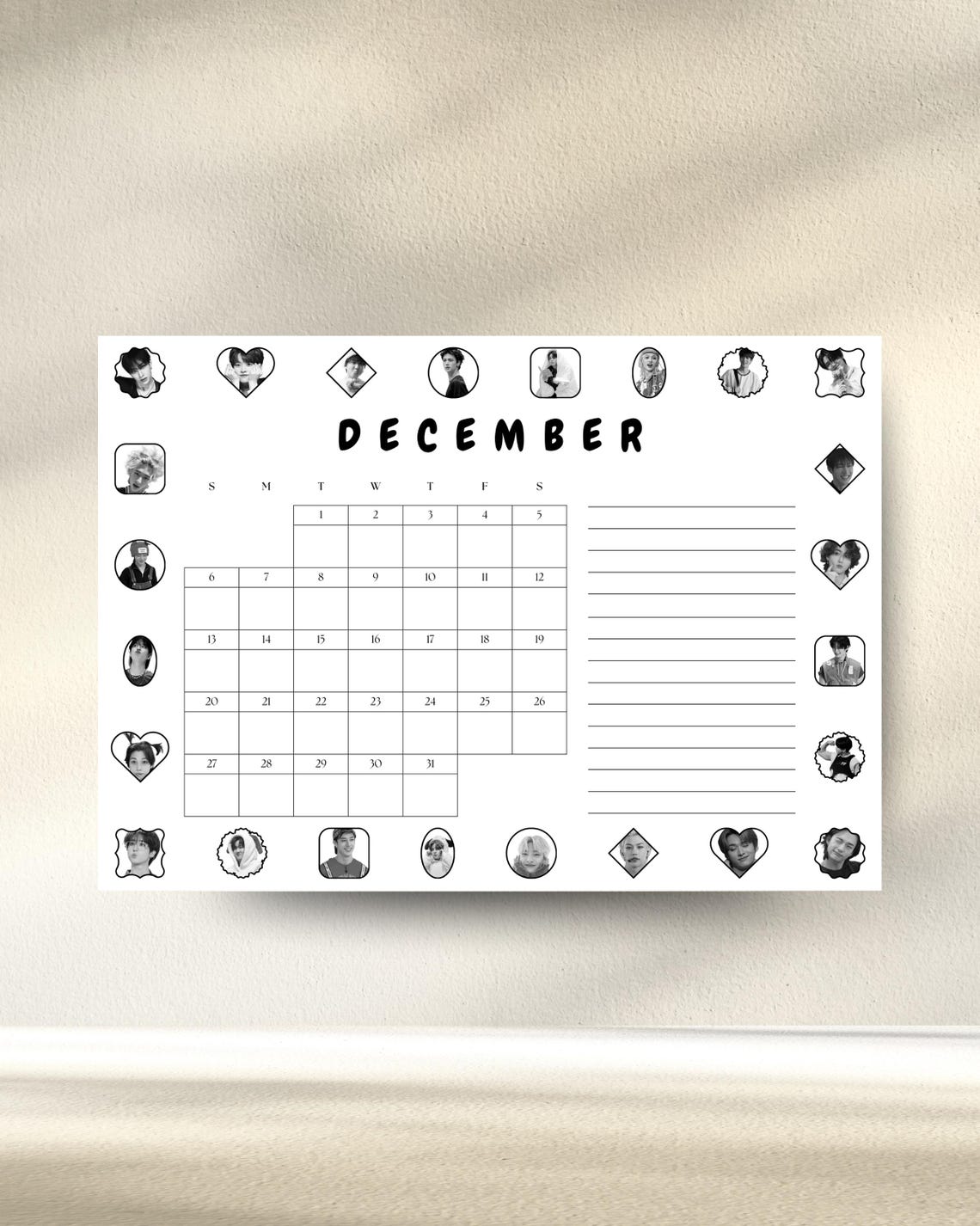 Printable STRAY KIDS Calendar, 2026 Skz Monthly Planner, Black and ...