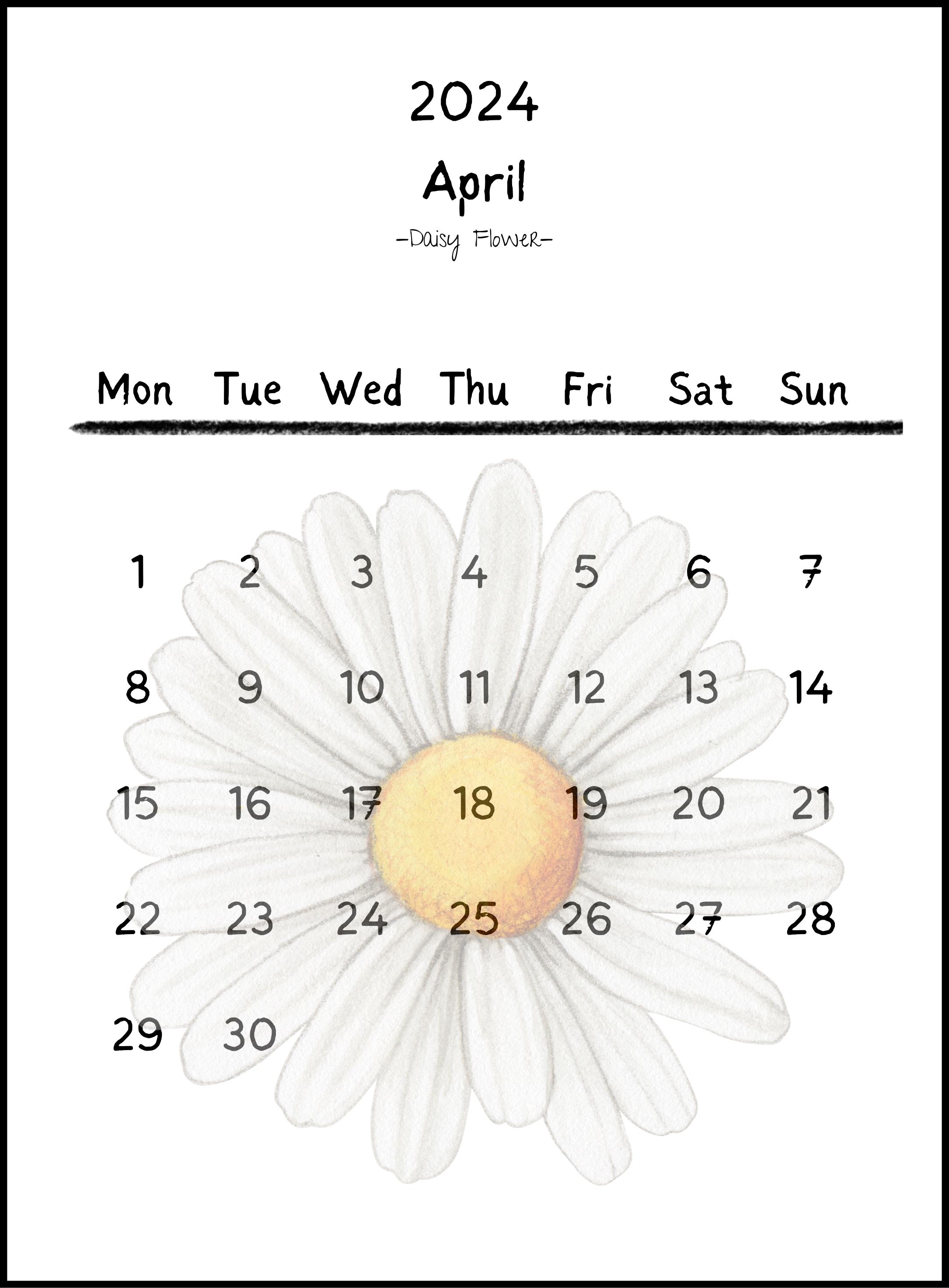 2024 Monthly Calendar With Birth Flower, Small Calendar, Printable ...