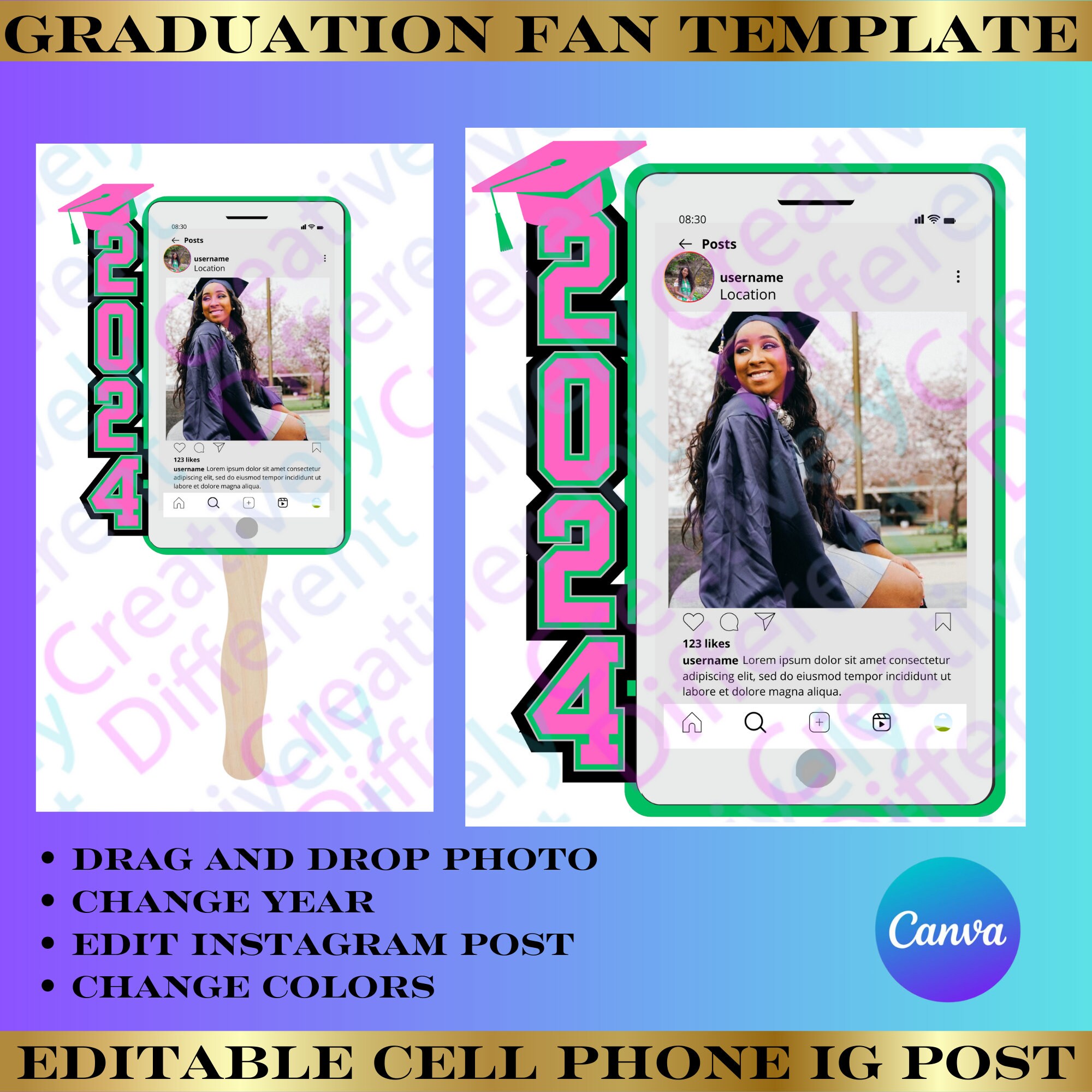 Graduation Fan Template, Editable in Canva, Instagram Post Template ...