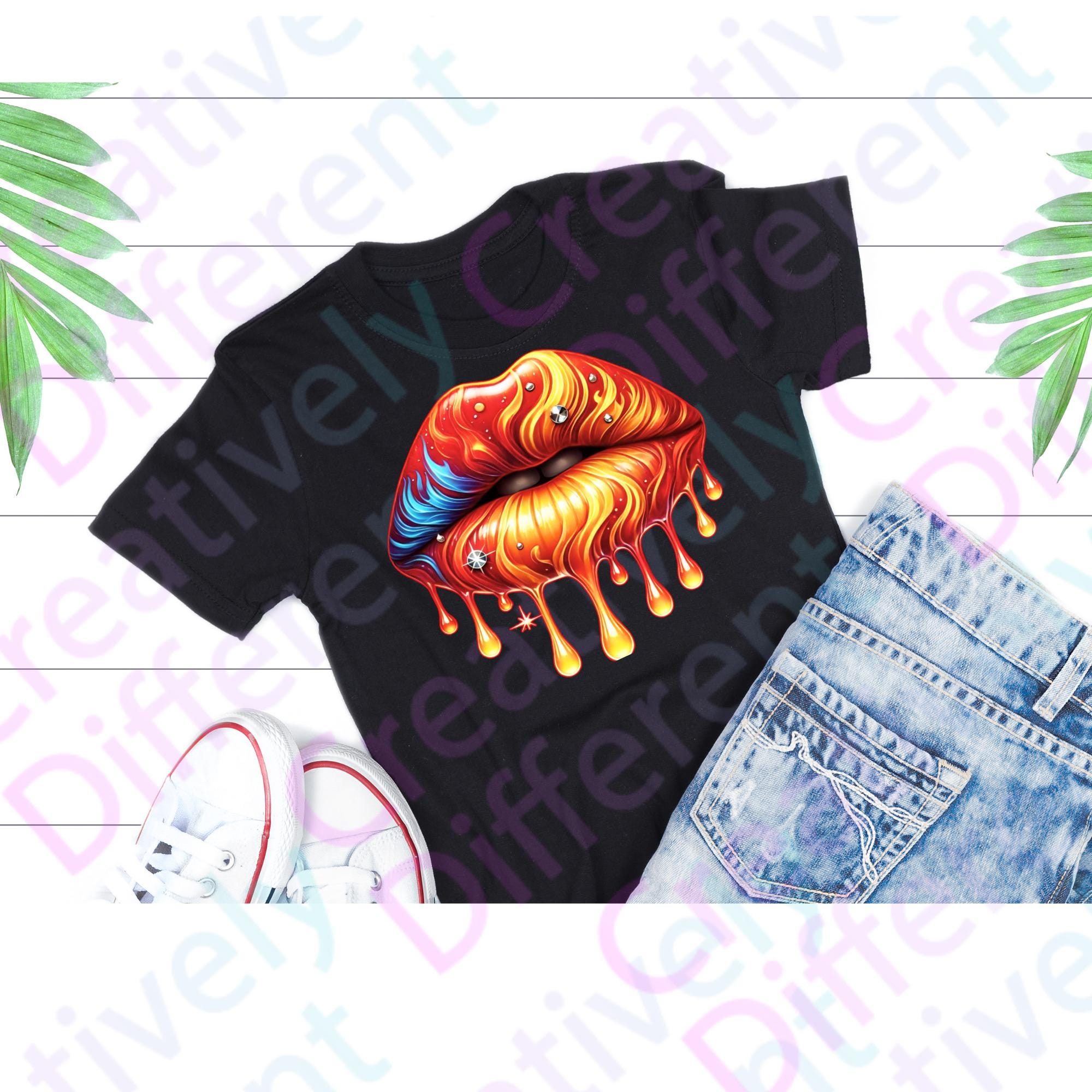 Dripping Lip PNG, Fire Flame With Bling, DTF, Sublimation, Print and ...