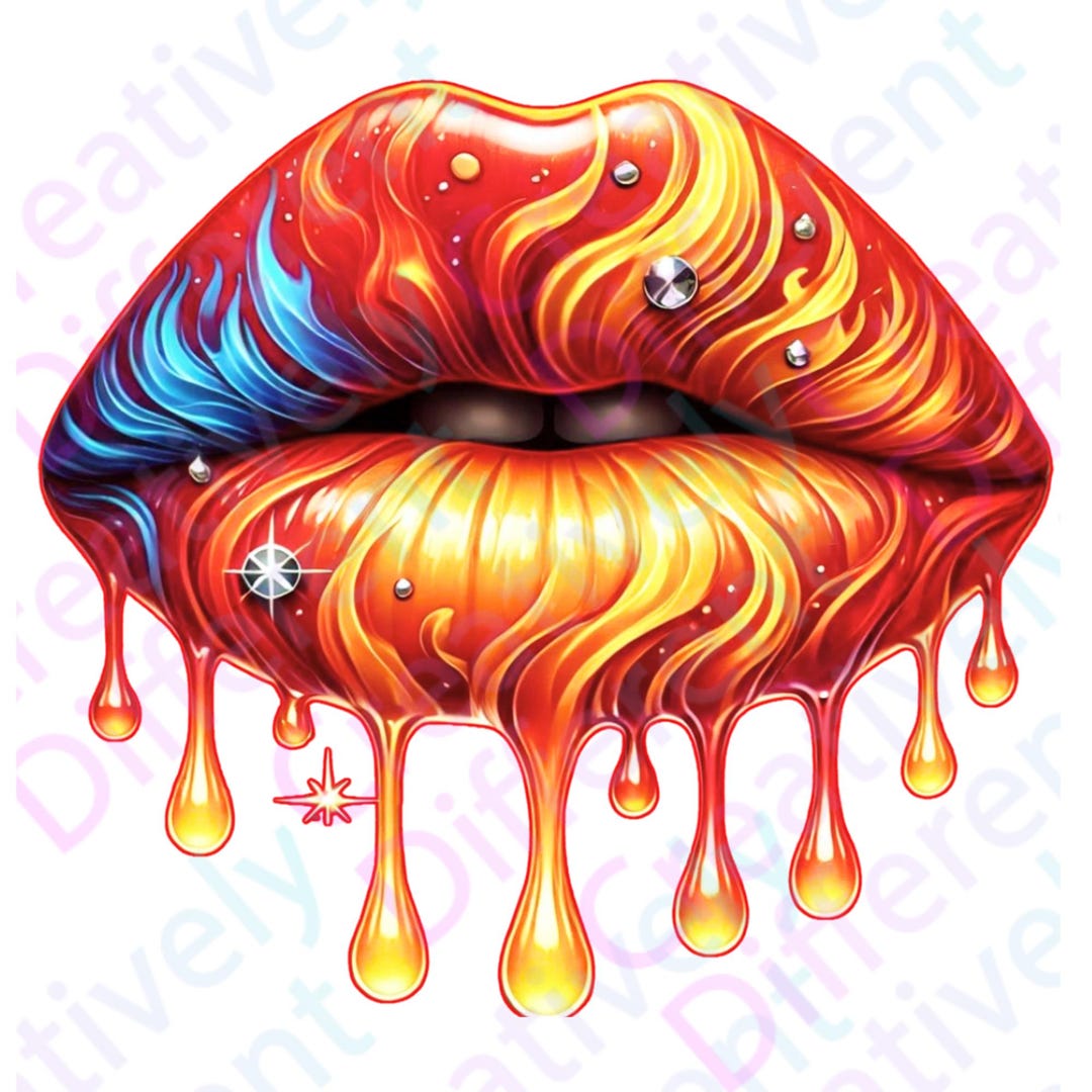 Dripping Lip PNG, Fire Flame With Bling, DTF, Sublimation, Print and ...