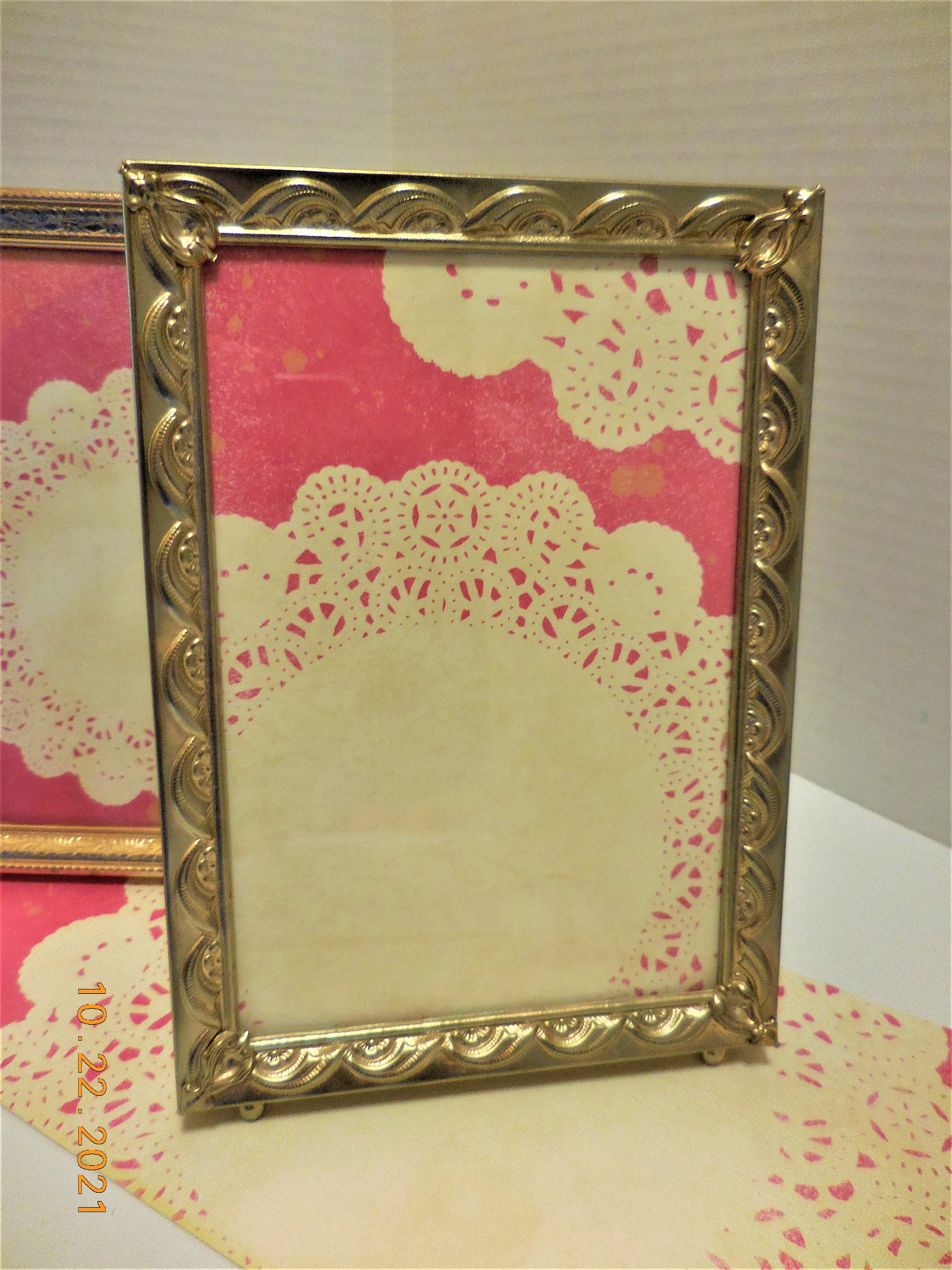 Vintage Embossed Metal Photo Frame Five by Seven Standing Metal Picture ...