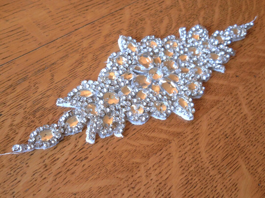 Vintage Rhinestone Triangular Applique, Bridal Bling Motif & Sewing ...