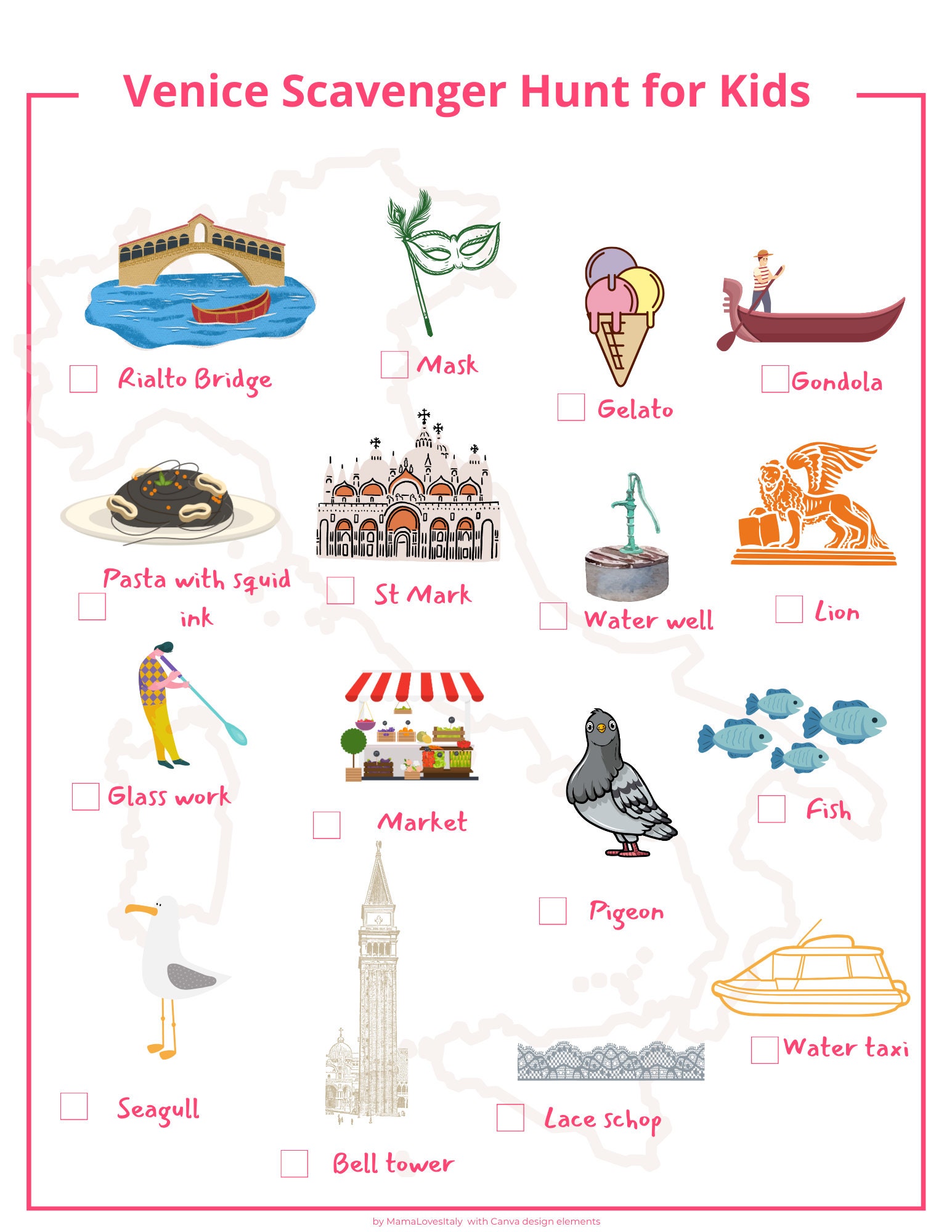 Italy Scavenger Hunts for Kids (printable) - Etsy