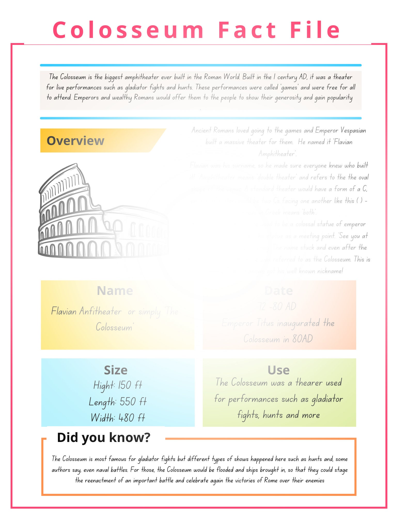 Colorful Rome Colosseum Scavenger Hunt and Facts for Kids (printables ...