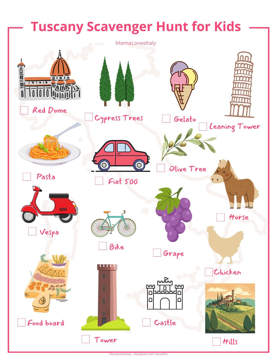 Italy Scavenger Hunts for Kids (printable) - Etsy