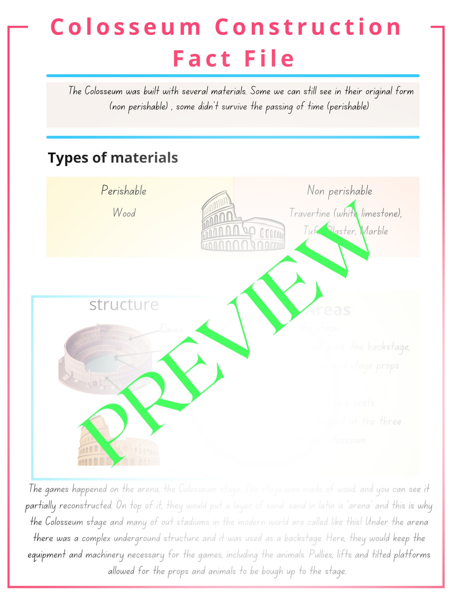 Colorful Rome Colosseum Scavenger Hunt and Facts for Kids (printables ...