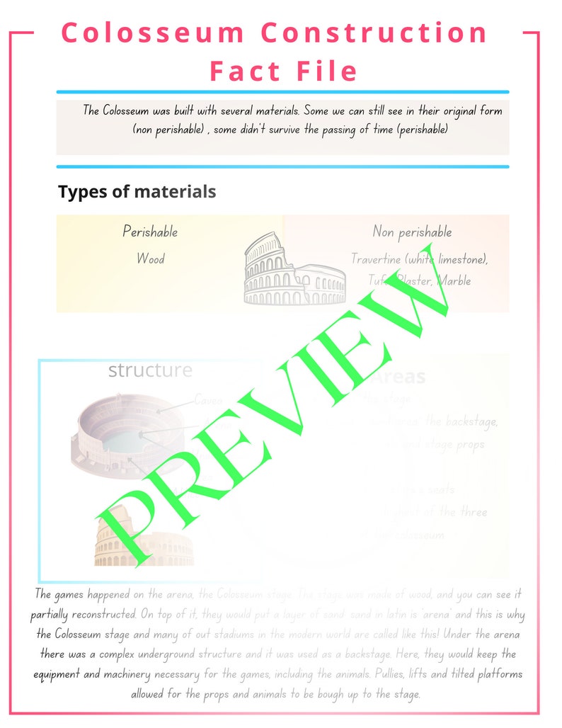 Colorful Rome Colosseum Scavenger Hunt and Facts for Kids (printables ...