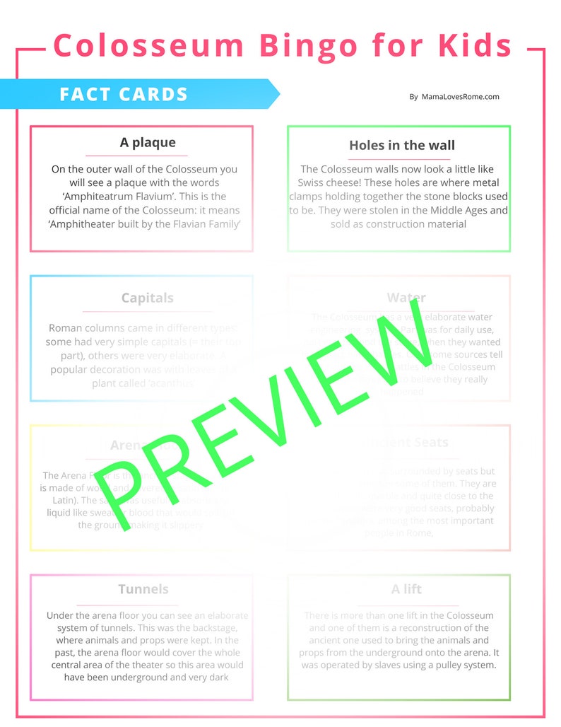Colorful Rome Colosseum Scavenger Hunt and Facts for Kids (printables ...