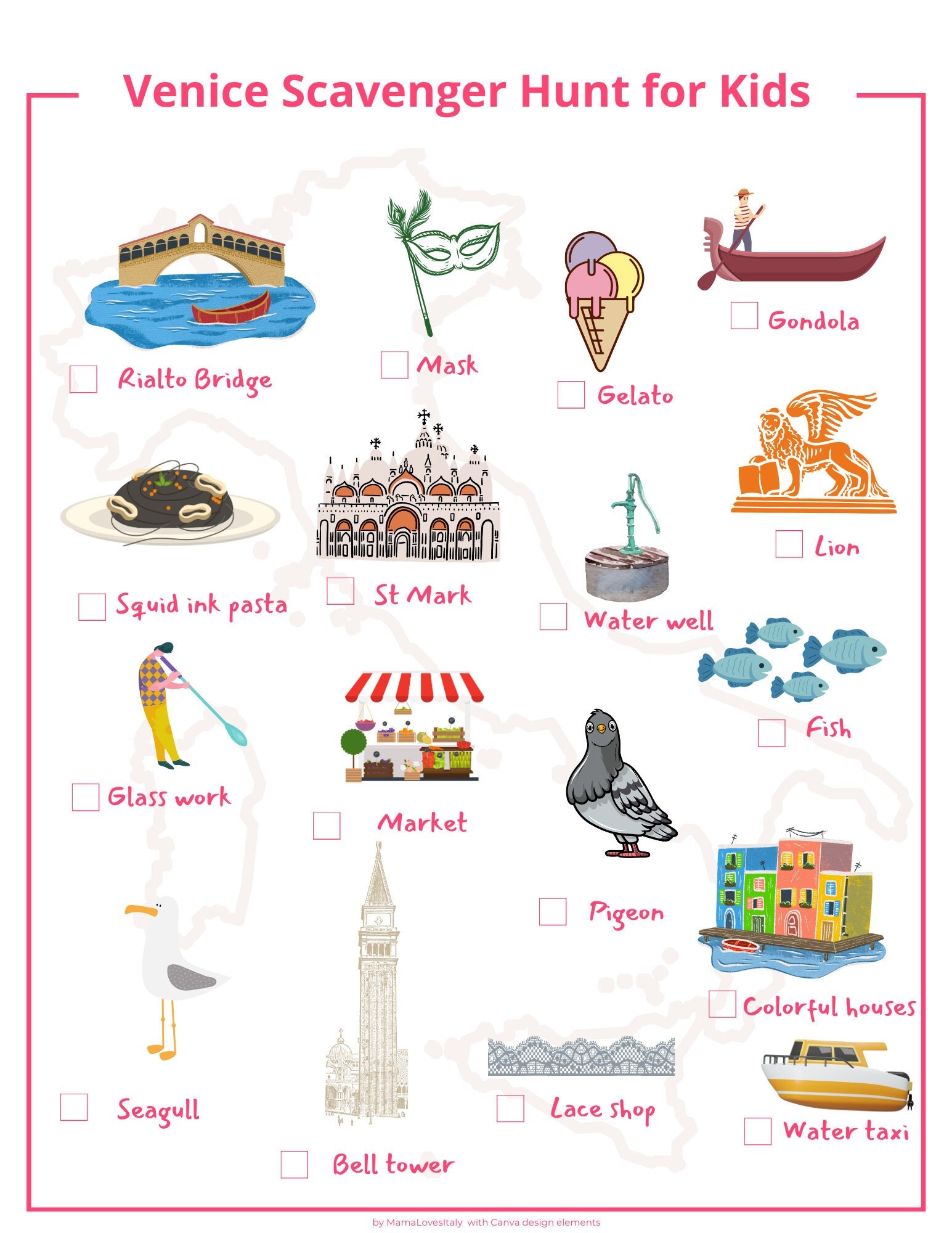 Printable Venice Scavenger Hunt / Bingo Game for Kids (with Fact Cards ...