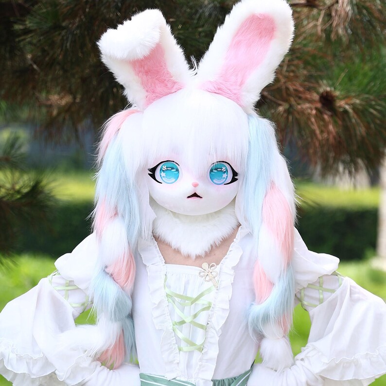Bunny Kigurumi Fursuit Furry Head Kig Style, White Bunny Rabbit Play ...