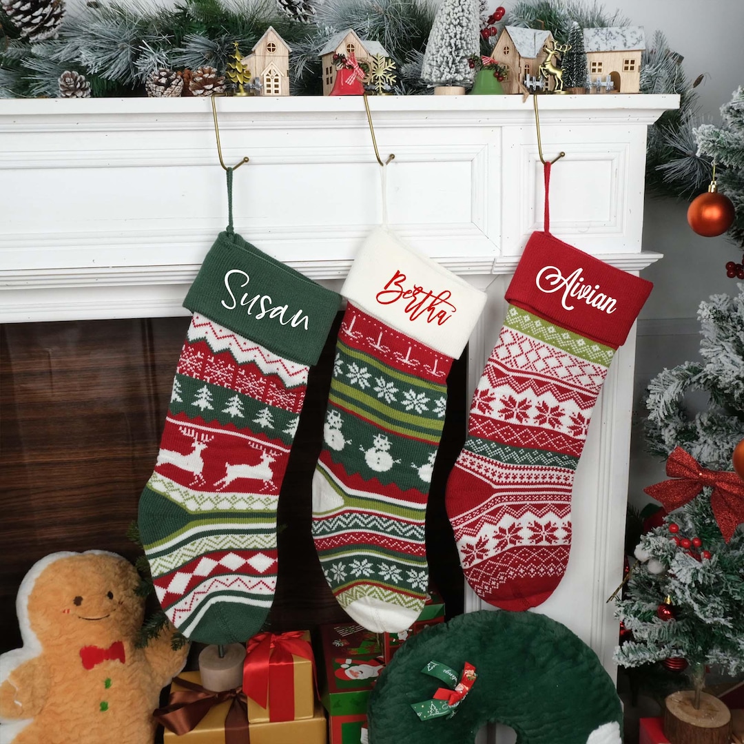 Personalized Knitted Christmas Stockings,name Embroidered Christmas ...