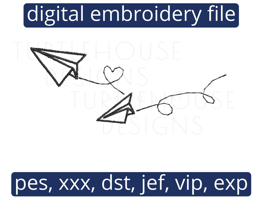 Paper Airplane Machine Embroidery Design With Heart Trail PES, JEF, VIP ...
