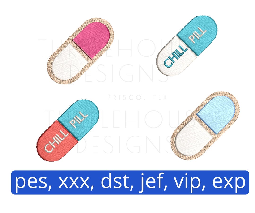 Chill Pill Capsule Embroidery Design Bundle | Y2K Retro Kawaii Vibes ...