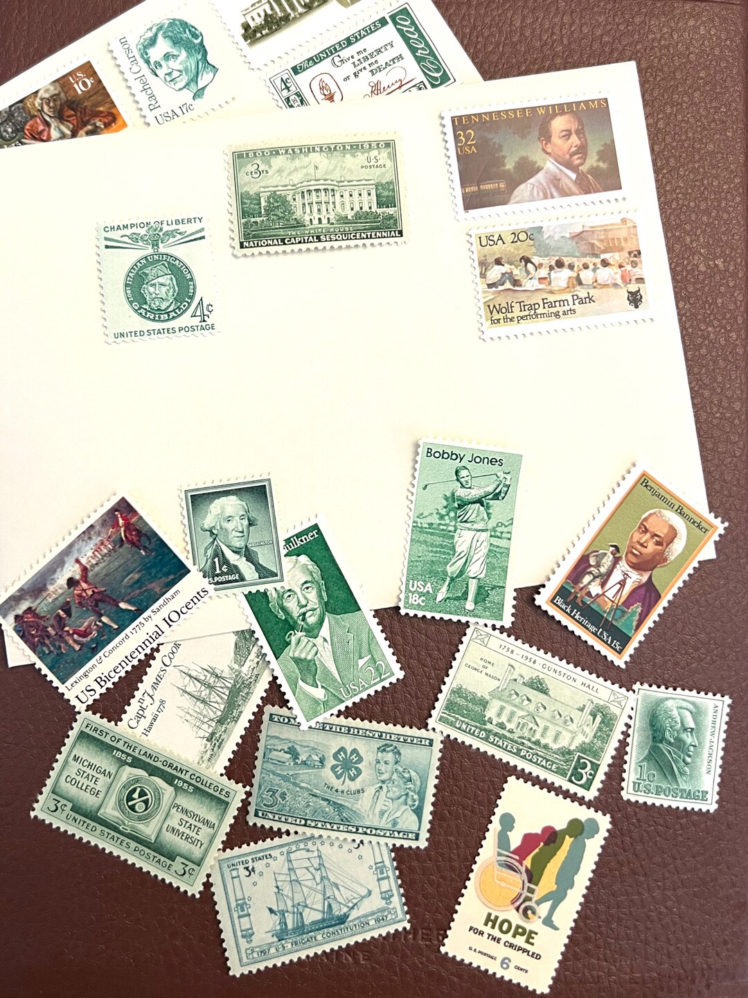 20 USPS GREEN Vintage Postage Stamps Curated Collection .. UNUSED Mint ...