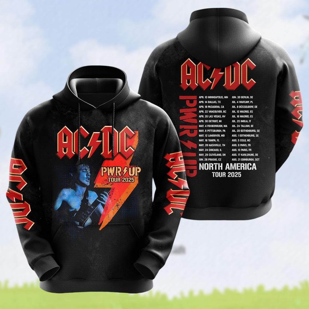 ACDC PWR UP Tour 2025 Hoodie, Red Lightning Angus Young Sweatshirt ...