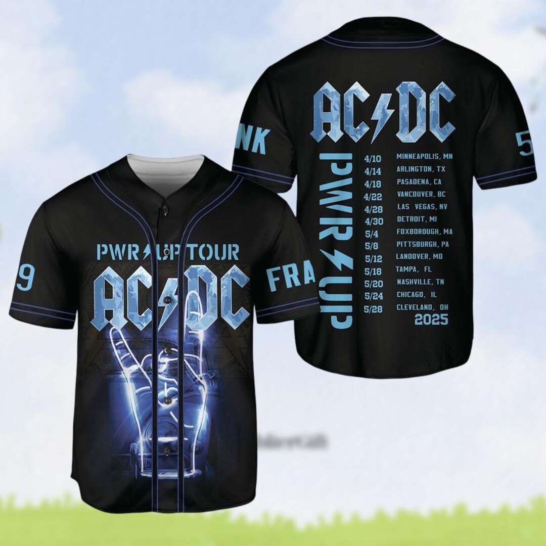 ACDC PWR UP Tour 2025 Baseball Jersey, Rock Concert Dates Shirt ...