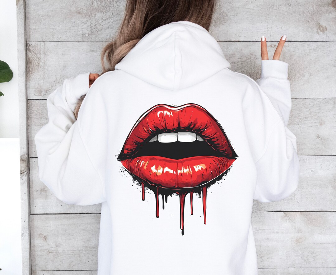 Red Lips Hoodie, Dripping Paint Vector Design Sweatshirt, Mouth Stylish ...