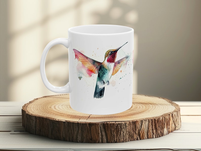 Hummingbird Watercolor Mug, Vibrant Colorful Hummingbirds Coffee Mug ...