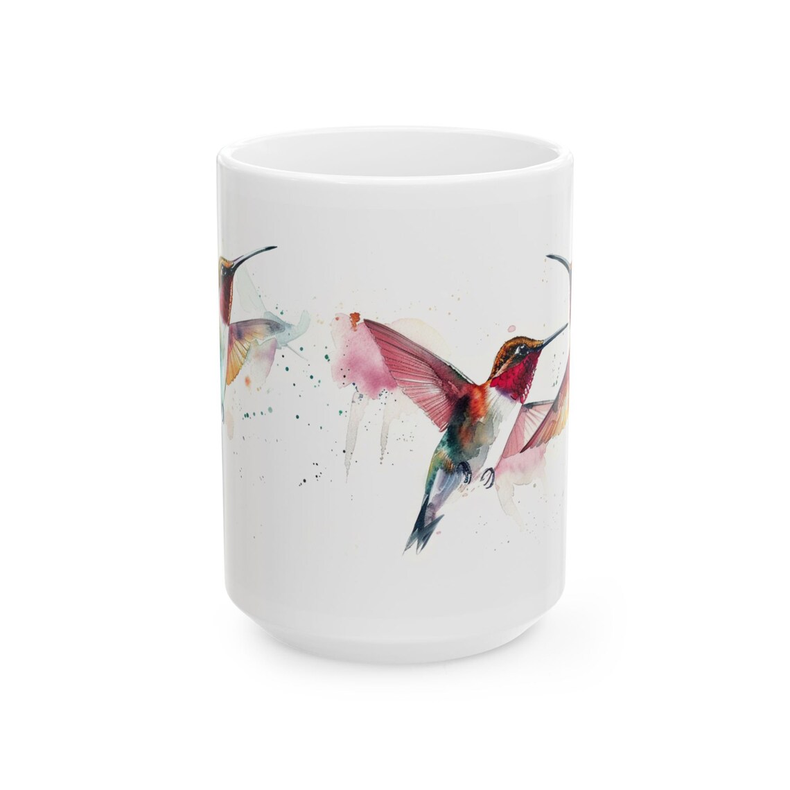 Hummingbird Watercolor Mug, Vibrant Colorful Hummingbirds Coffee Mug ...