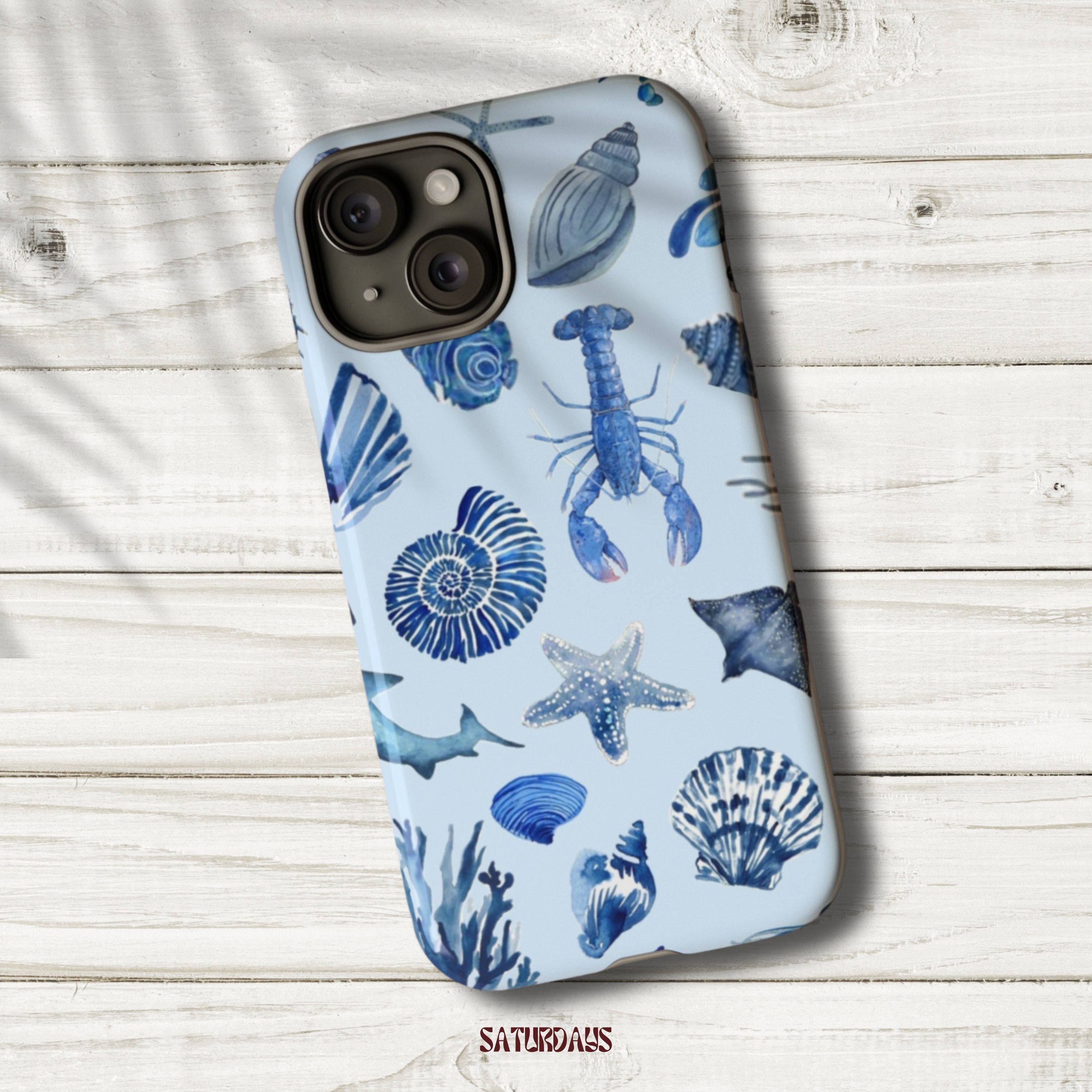 Seashell Watercolor Pattern Phone Case, Blue Beachy Summer Phone Case ...