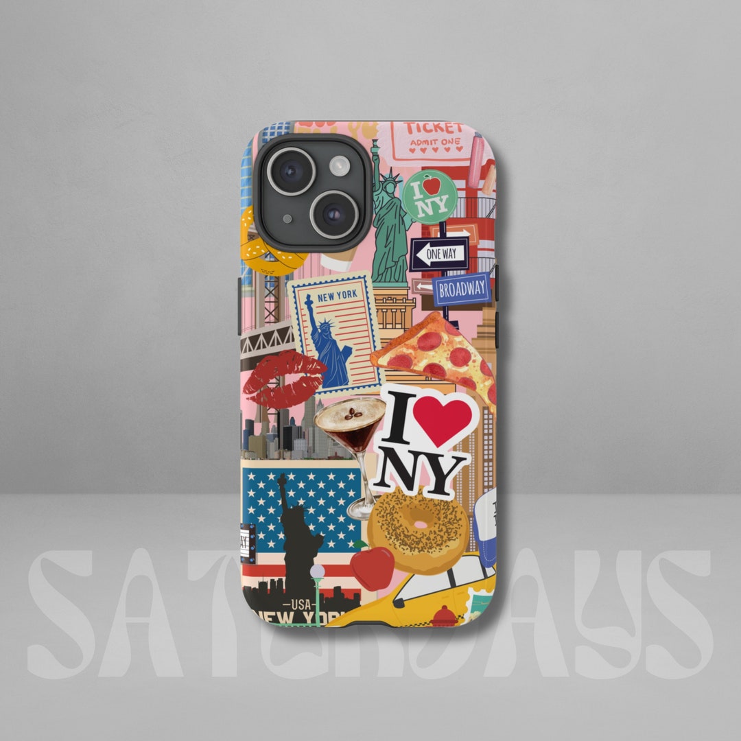 New York City Cartoon Collage Phone Case, NYC Phone Case, Travel ...