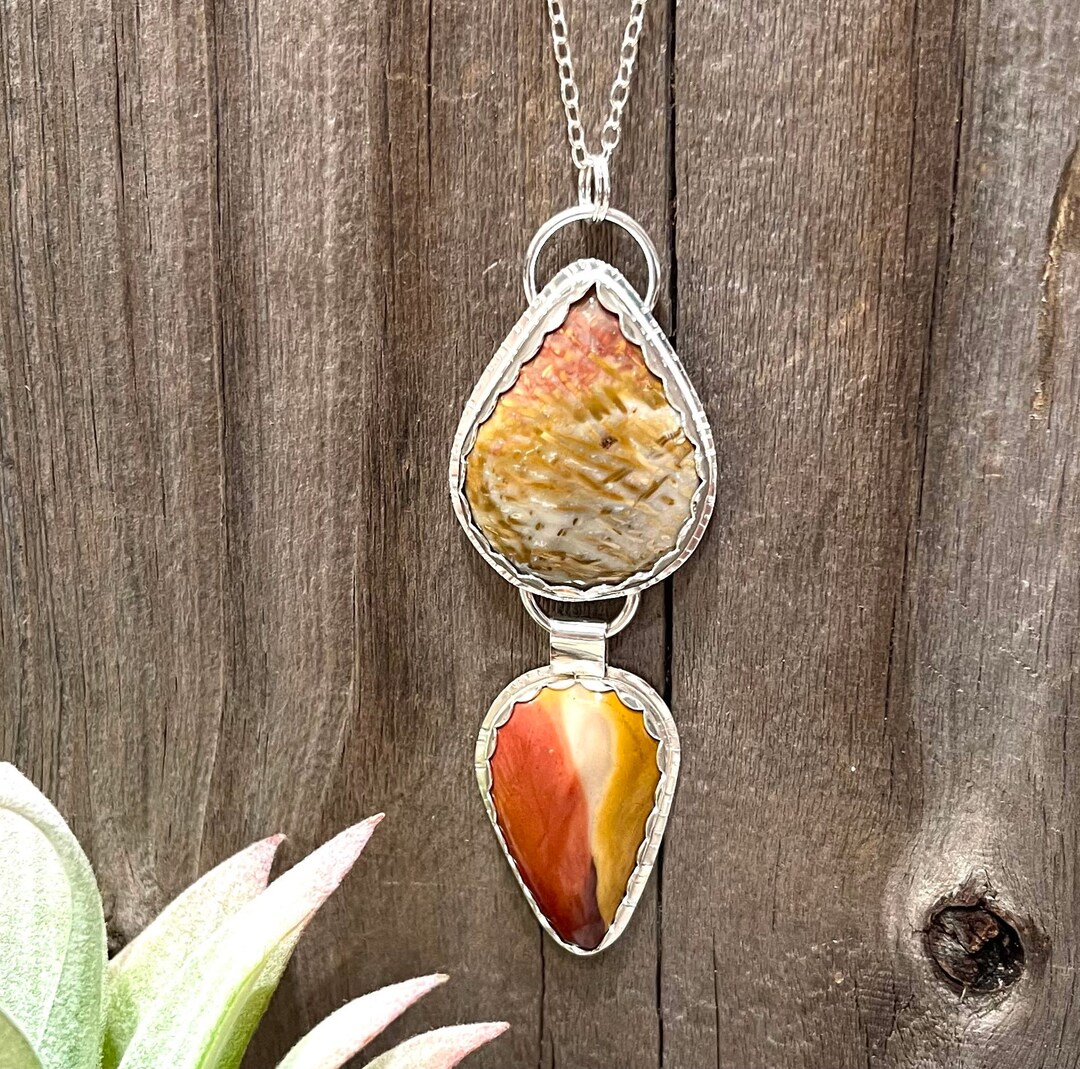 Indonesian Fossilized Palm Root and Mookaite Gemstone Double Sterling ...