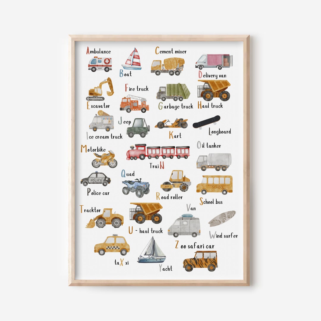 Educational Vehicles Alphabet Printables, Classroom Posters, Homeschool ...