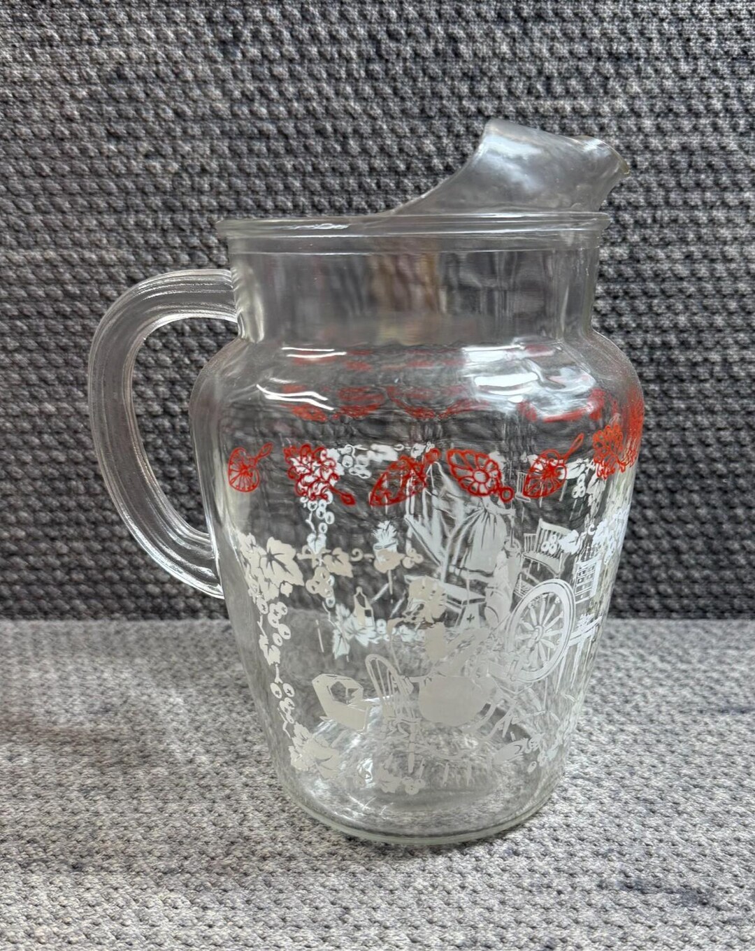 Vintage Glass Pitcher With Handle Colonial Butter Churn Sewing Spindle ...