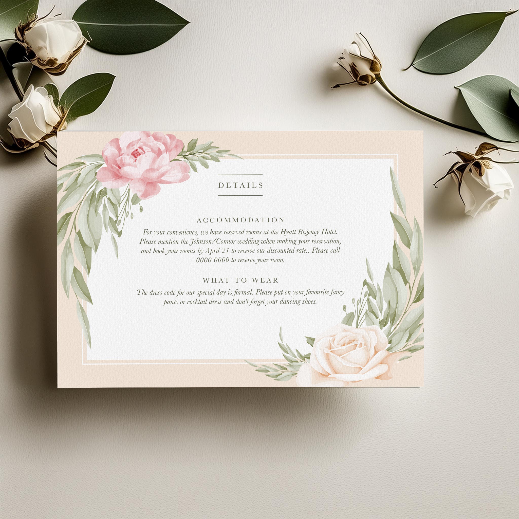 Floral Wedding Detail Card Template: Spring Roses (PDF) - Etsy