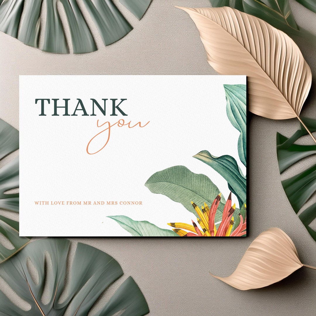 Tropical Wedding Thank You Card Template: Editable PDF Download - Etsy