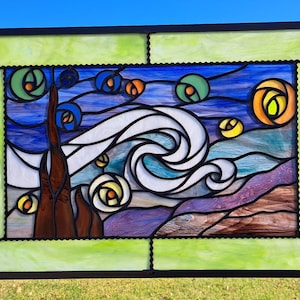 Stained Glass Starry Night Window Panel - Etsy