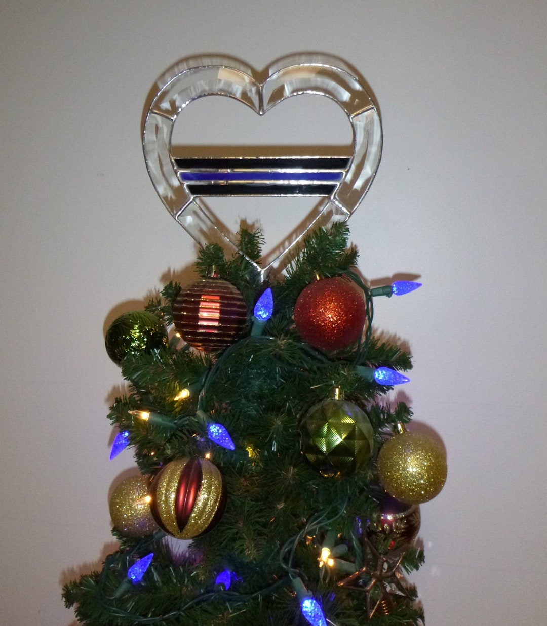 Thin Blue Line Christmas Tree Topper, Beveled Glass Heart - Etsy