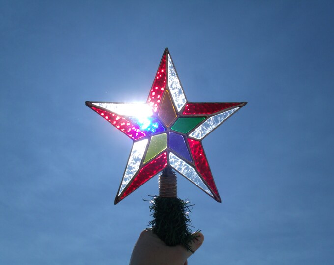 Multi Color Tree Topper Star, Stained Glass Rustic Looking Star, Hand ...