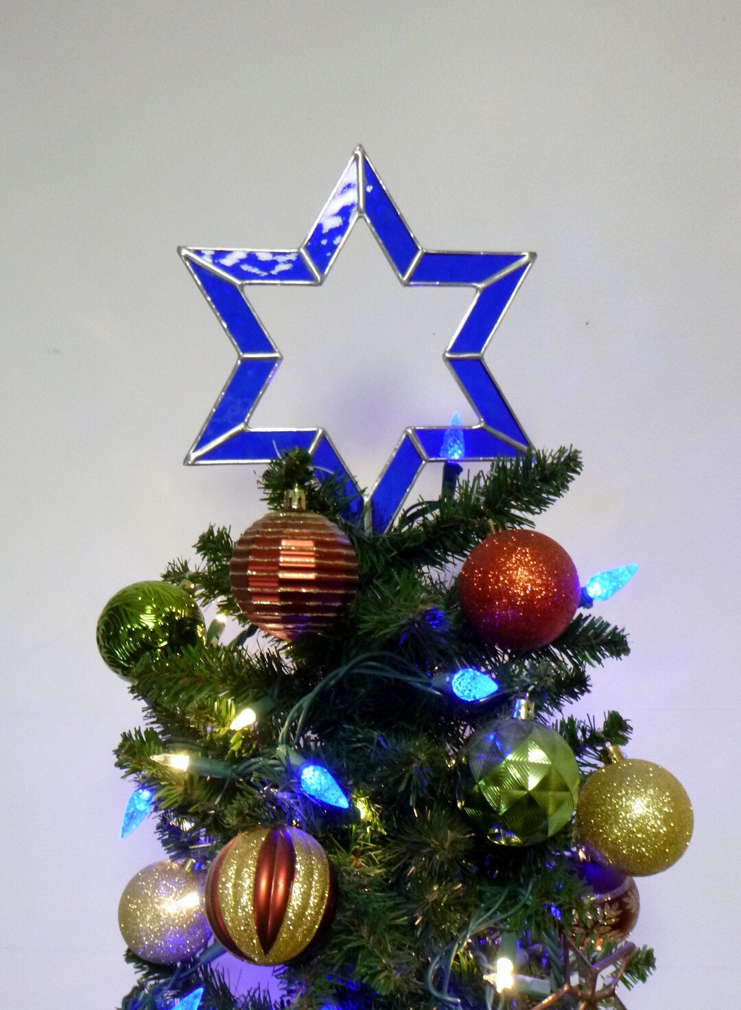 Star of David Tree Topper With Wood Dowel, Six Point Star Glass - Etsy