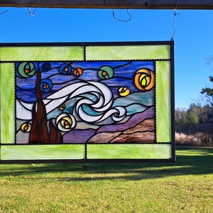 Stained Glass Starry Night Window Panel - Etsy
