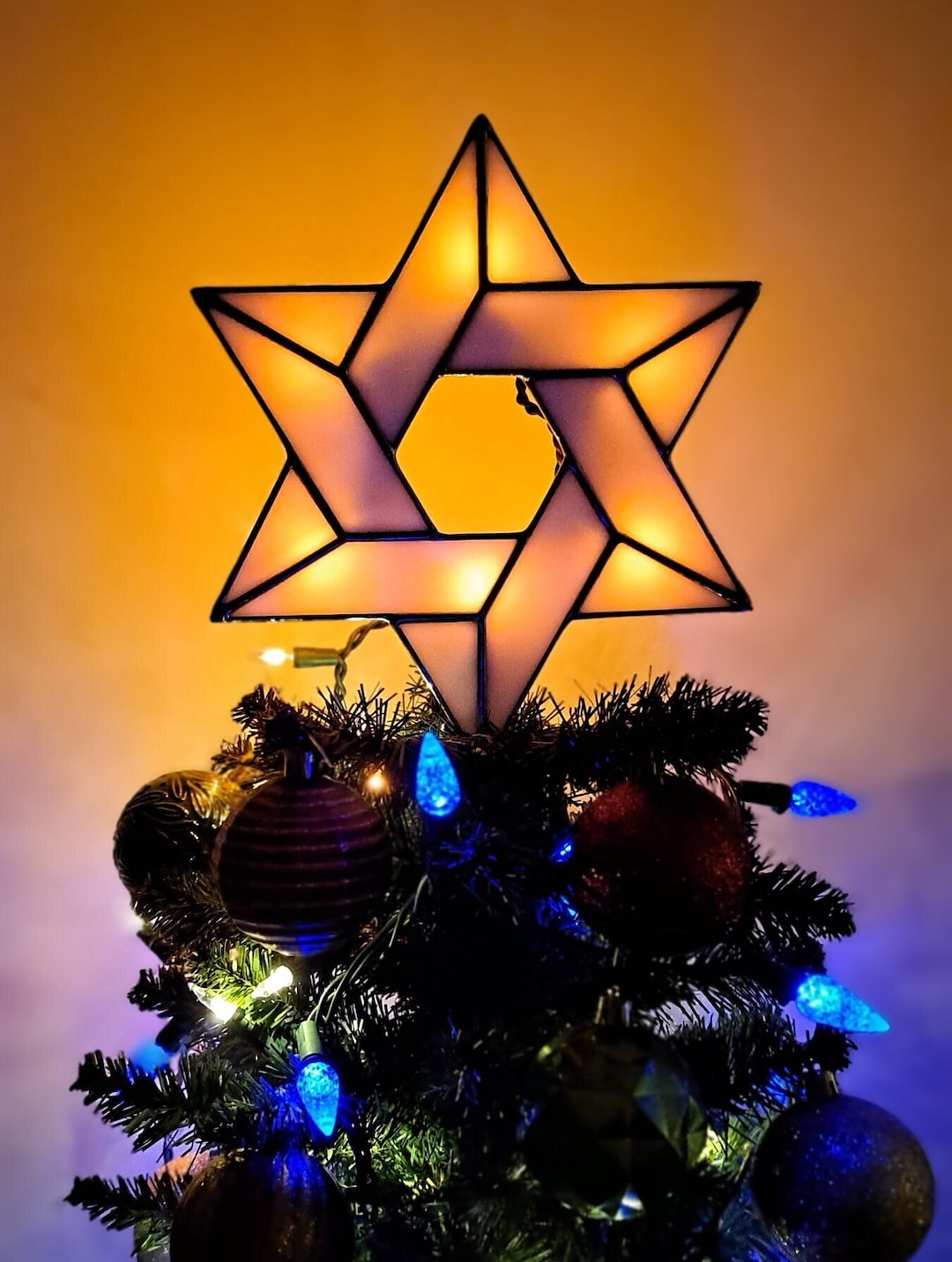 Lighted Interfaith Star of David Stained Glass Christmas Topper - Etsy