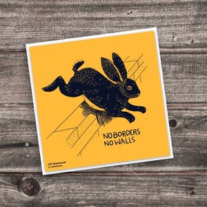 No Borders No Walls Bunny Sticker, Socialist Sticker, Leftist Sticker ...