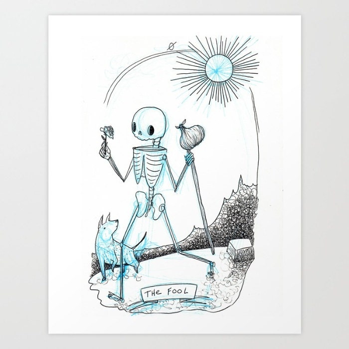 The Fool Tarot Art Print From the Skeleton Tarot Deck Black - Etsy