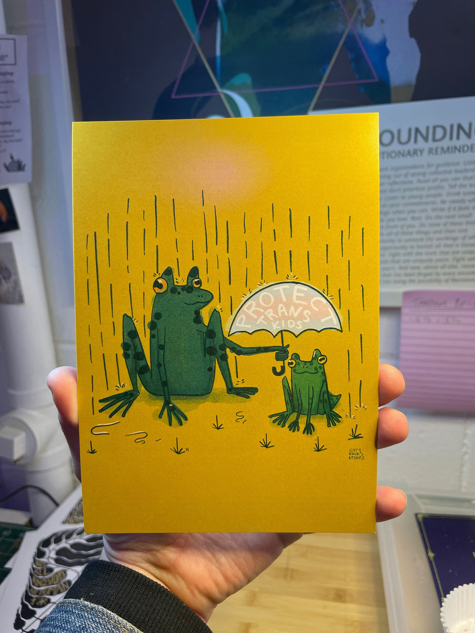 Protect Trans Kids, Frog Holding Umbrella Over a Froglet With Trans ...
