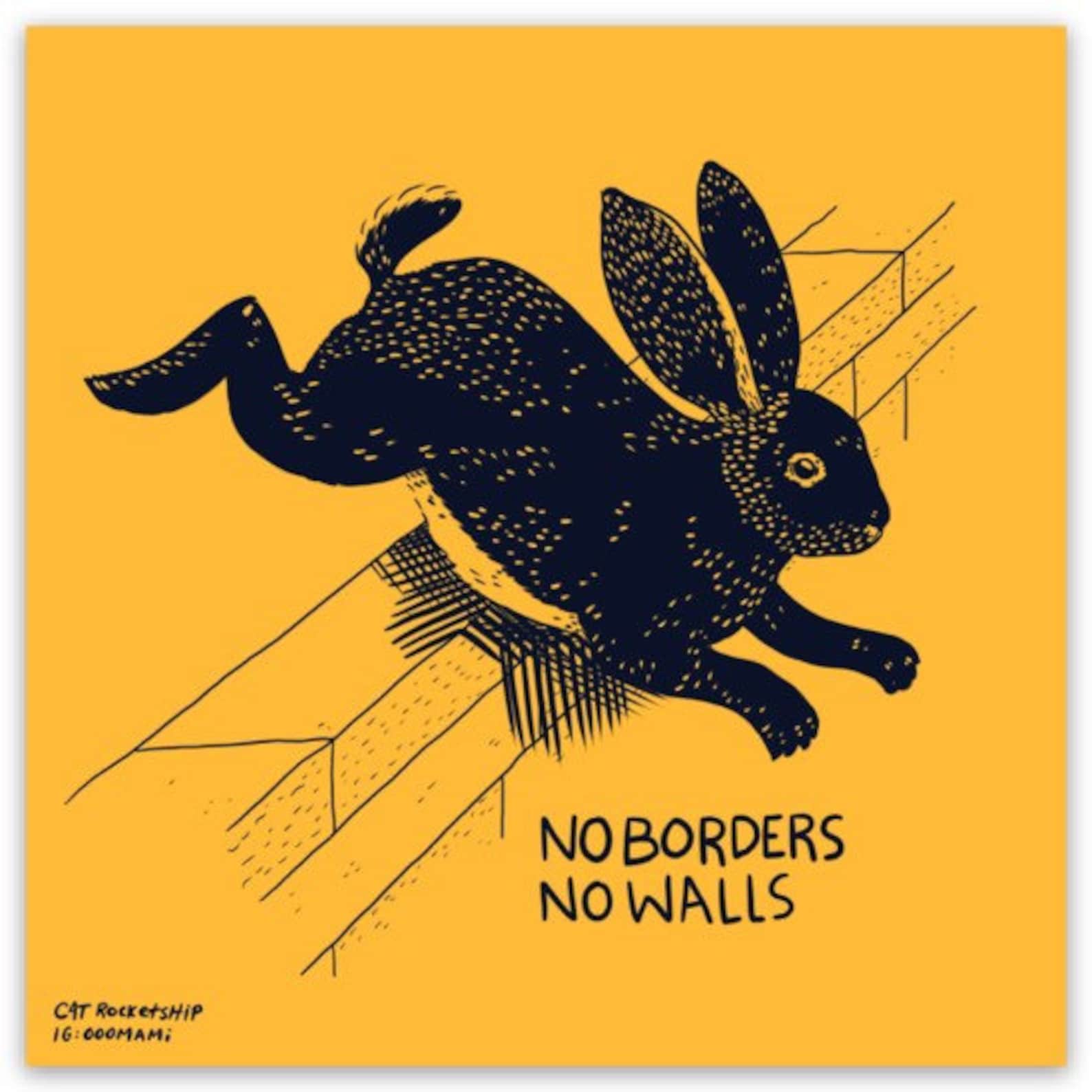 No Borders No Walls Bunny Sticker, Socialist Sticker, Leftist Sticker ...