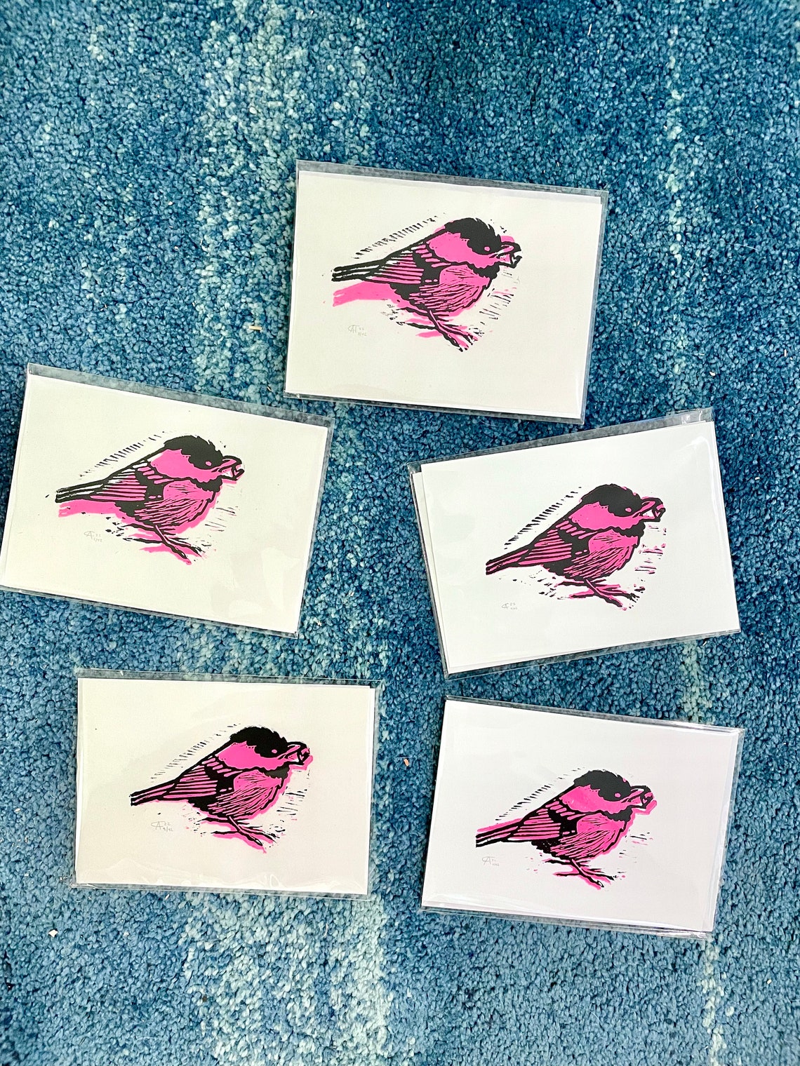 Hot Pink Chickadee Heart Linocut Print | Animals Collection | Birds ...