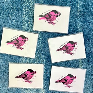Hot Pink Chickadee Heart Linocut Print | Animals Collection | Birds ...