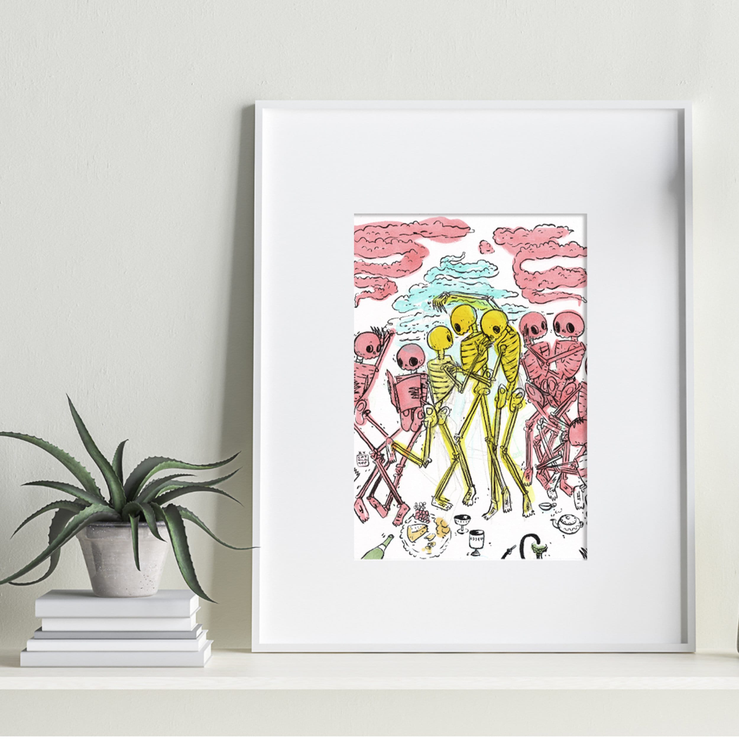Polyamorous Skeletons Art Print, Thruple at a Play Party, Polyamory Art ...