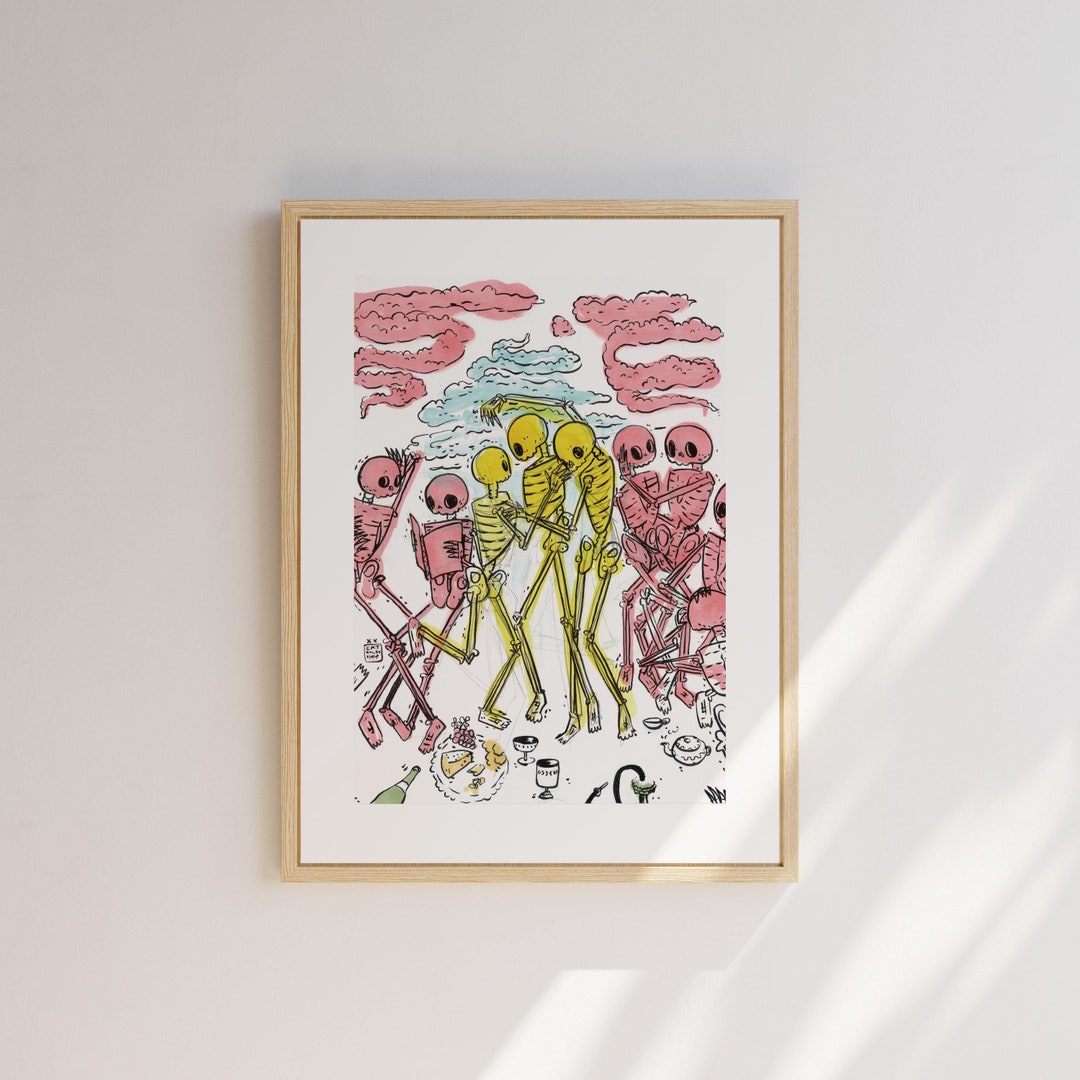 Polyamorous Skeletons Art Print, Thruple at a Play Party, Polyamory Art ...