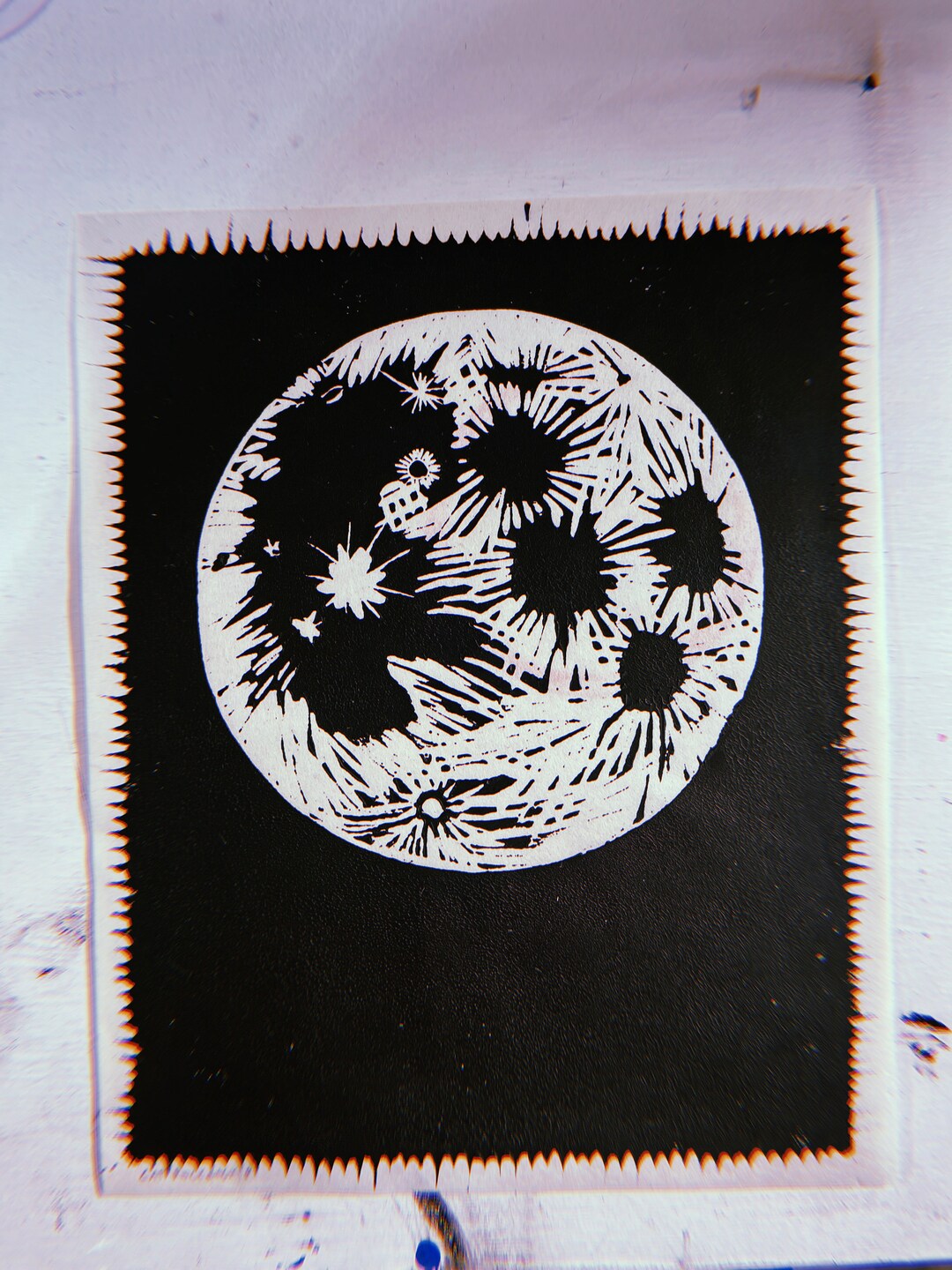 Full Moon 8x10 Linocut Print, Nature Linocut, Black and White Art ...