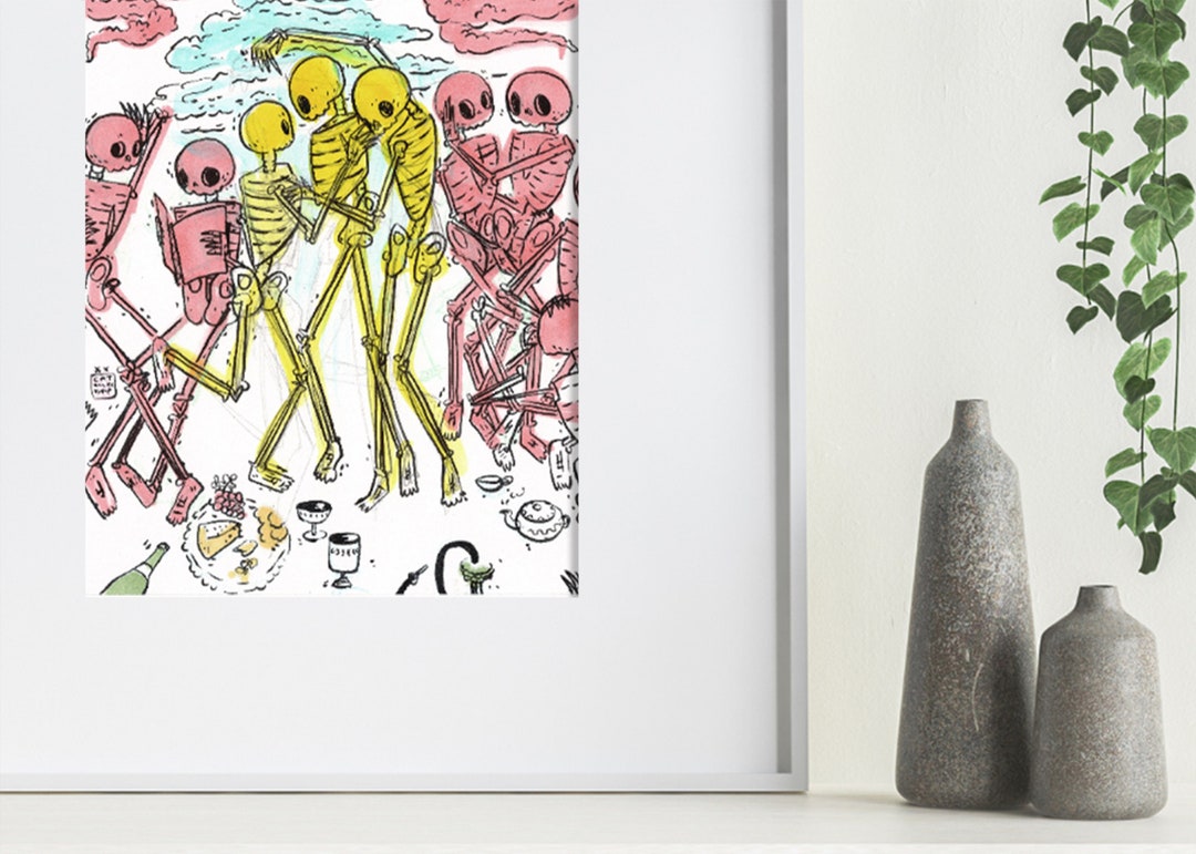 Polyamorous Skeletons Art Print, Thruple at a Play Party, Polyamory Art ...